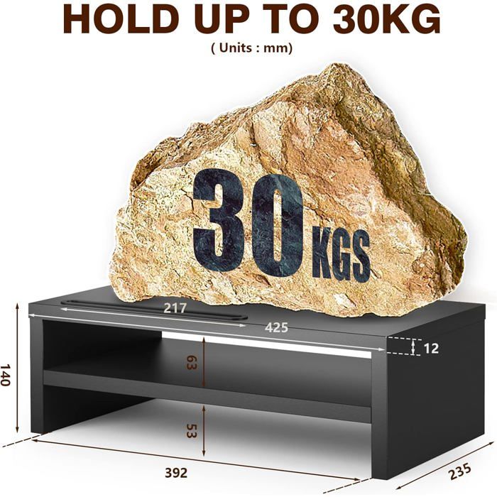 Bois Support De Moniteur, Réhausseur D'Écran 2 Couches, Noir Elevateur ...