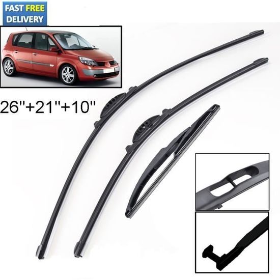 3PCS Lot de Balais d'essuie-glace avant et arrière pour Renault Scénic 2 - Grand Scénic 2003 ...