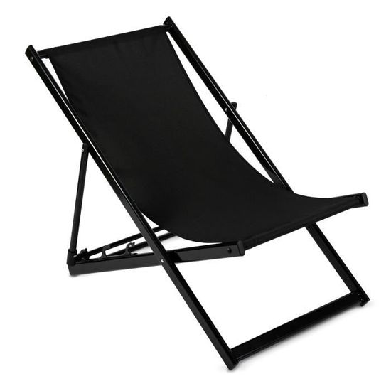 Chaise longue - Chilienne - Châssis noir en aluminium - Tissu noir ...