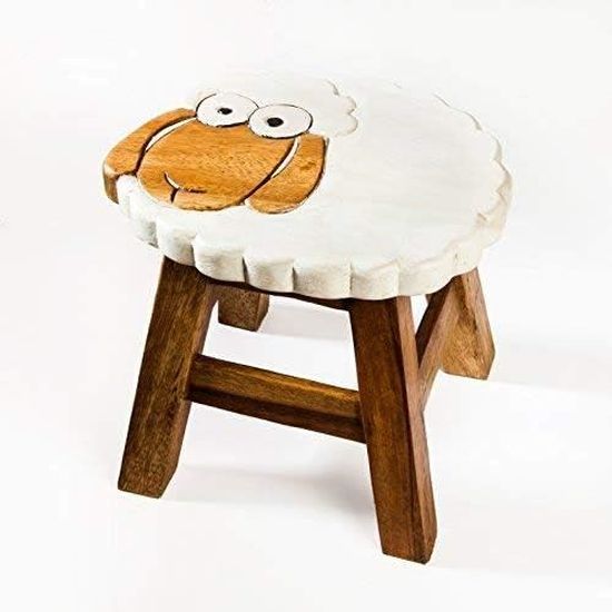 Tabouret-Chaise Robuste Pour Enfant - En Bois Massif - Avec Motif Mouton - Hauteur D'Assise : 25 ...