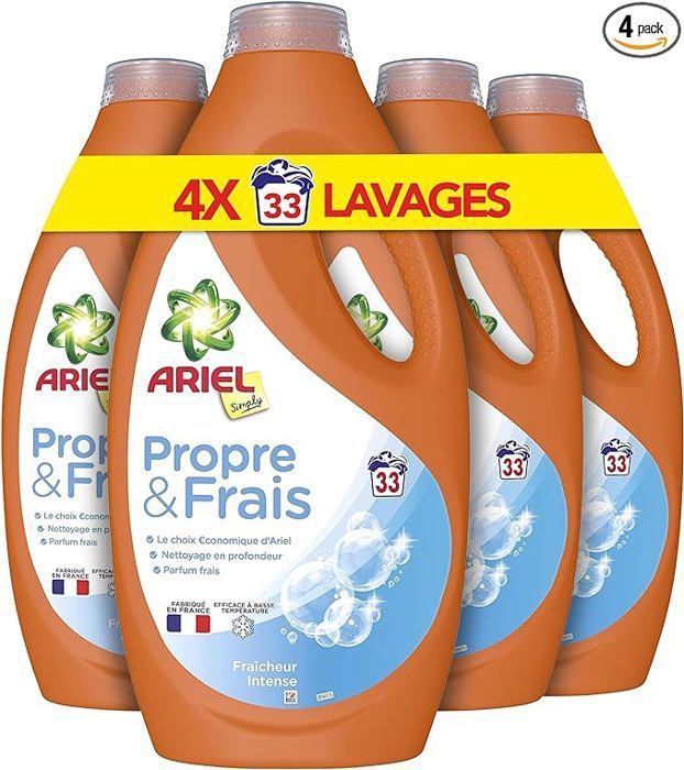 Ariel Simply, Lessive Liquide, 132 Lavages (4 x 33), Propre et Frais ...