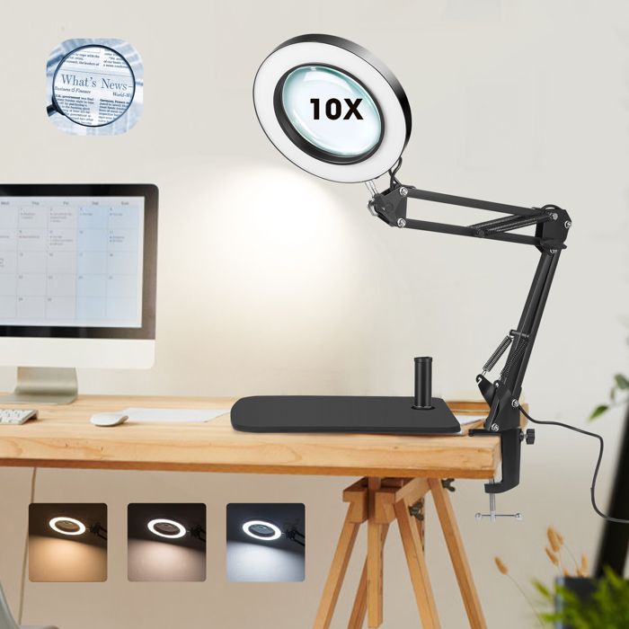 TTLIFE Lampe Loupe 10X avec 72 LED en 3 Couleurs et 10 Luminosités, 2 ...