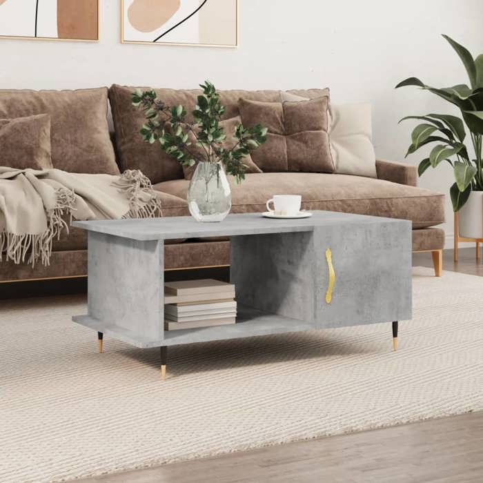 NEW Table basse bar contemporaine gris béton 90x50x40 cm bois d ...