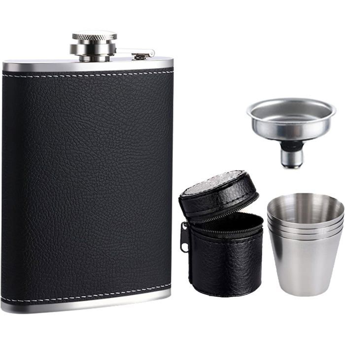 Flasque en acier inoxydable 240 ml - Flasque en cuir noir - Convient ...