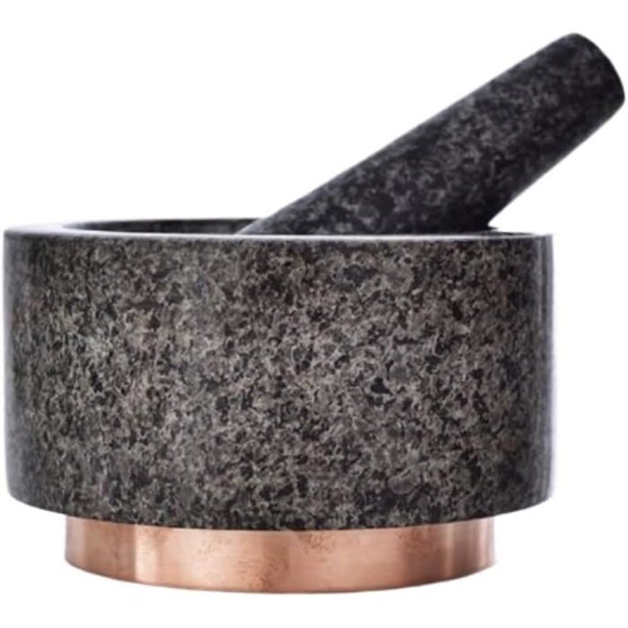 Mortier et pilon en pierre 14x8 cm - Pour ail et assaisonnement - Noir ...