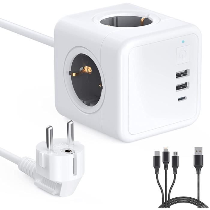 Multiprise USB 3 Prises(3680W-16A)Multiprise Murale avec 1 USB C ...