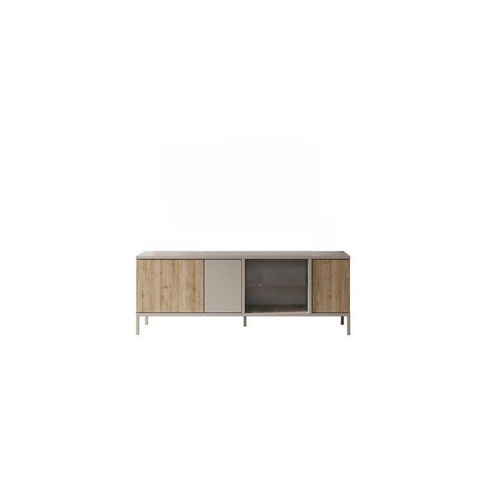 CALICOSY - Petit meuble TV 3 portes et 1 niche L160 cm - GENT - Taupe ...
