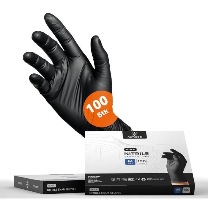 Gant Jetable Noir M 100 Piéces Sans Latex Non Poudrés Black Nitrile ...
