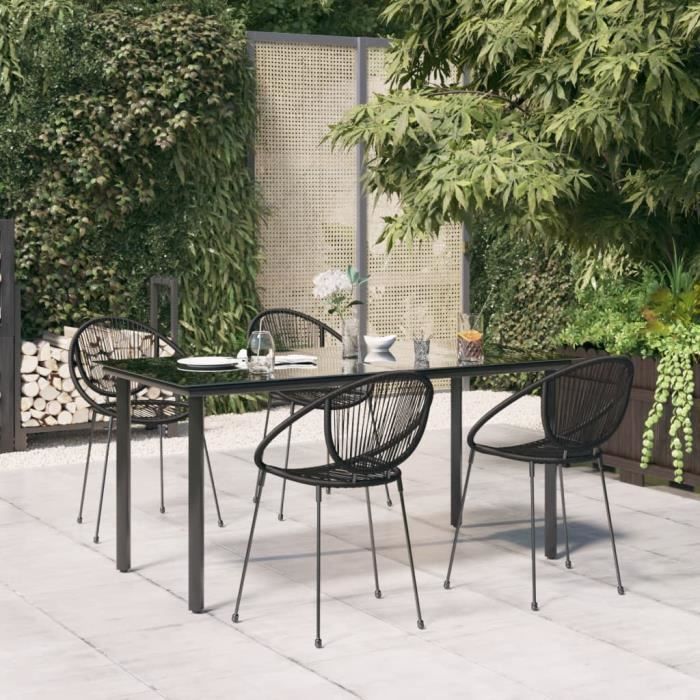 CHN Mobilier à dîner de jardin 5 pcs Noir Rotin PVC A3156528 95003 - Cdiscount Jardin