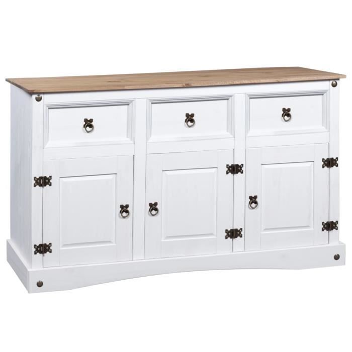 TOP-ZHU Buffet Pin mexicain massif Gamme Corona Blanc 132 x 43 x 78 cm ...
