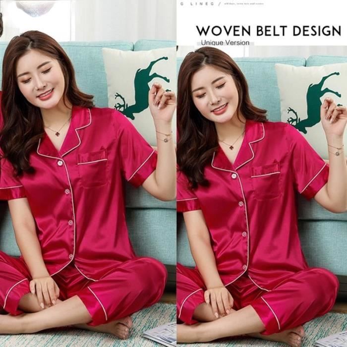 Pyjama femme long,Nouveau Couple Longues et Courtes Boutonnée Pyjama ...