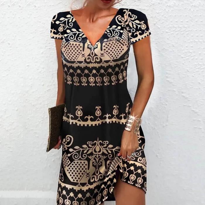 ROBE Mini robe dété Dress-up Impression Robe de femme douce de style ...