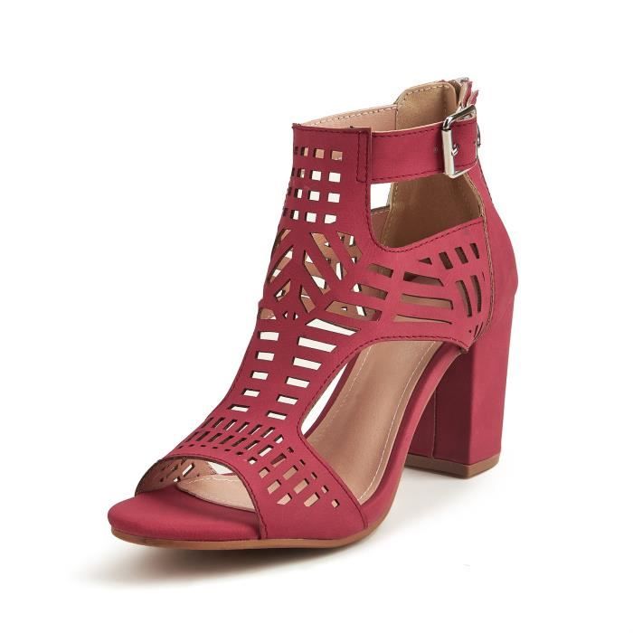 Sandales à Talons Blocs pour Femme INSFITY - Rouge - Bout Ouvert - Été ...