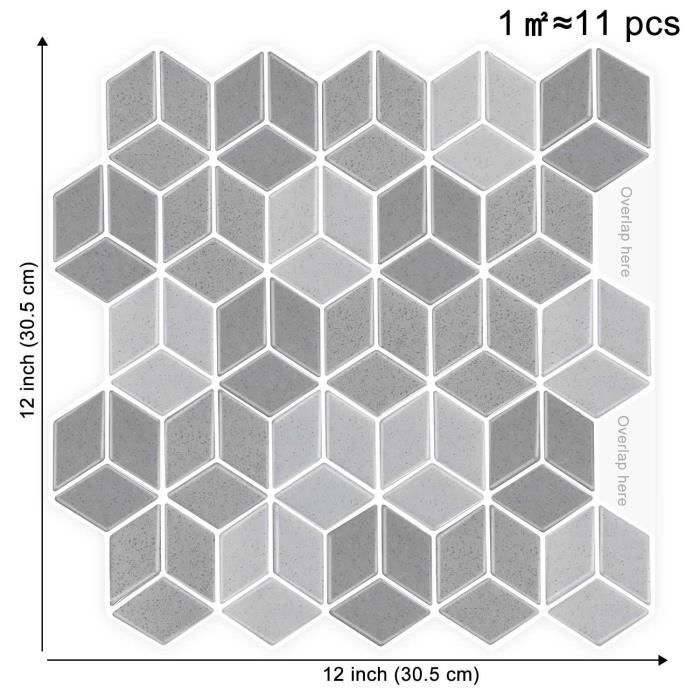 6 Pièces Carrelage Adhesif Mural Autocollant Mosaïque Carreau Ciment 3D ...