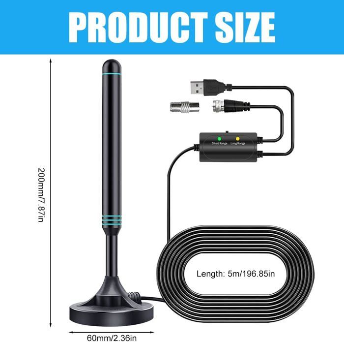 Antenne DVBT2 Rewave DVB-T/DVB-T2 avec amplificateur 5 m de câble ...