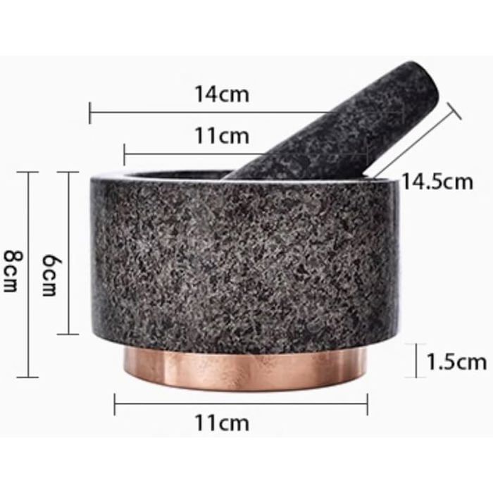 Mortier et pilon en pierre 14x8 cm - Pour ail et assaisonnement - Noir ...