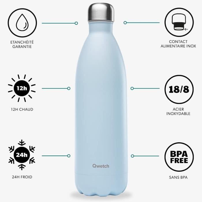 Bouteille Isotherme Pastel Bleu 1L - Gourde Nomade Inox - 24h Froid et ...