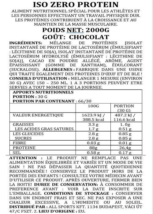 Iso Zero Proteine 2000g CHOCOLAT ASL | All Sports Labs | Sans Lactose ...