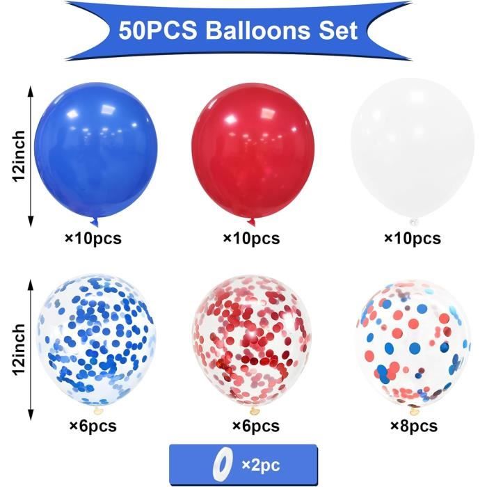 Ballons Rouges Blancs Bleus, 50 Pièces 12 Pouces Ballons En Latex Rouge ...