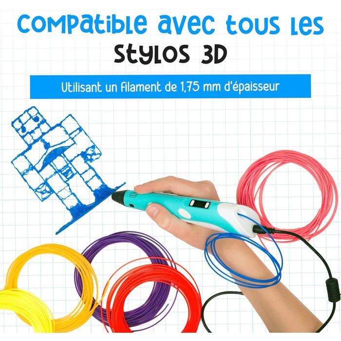 Fil Stylo 3D - 10 Couleurs fil pla 1.75 (1 Fluorescente)- Matériau et ...