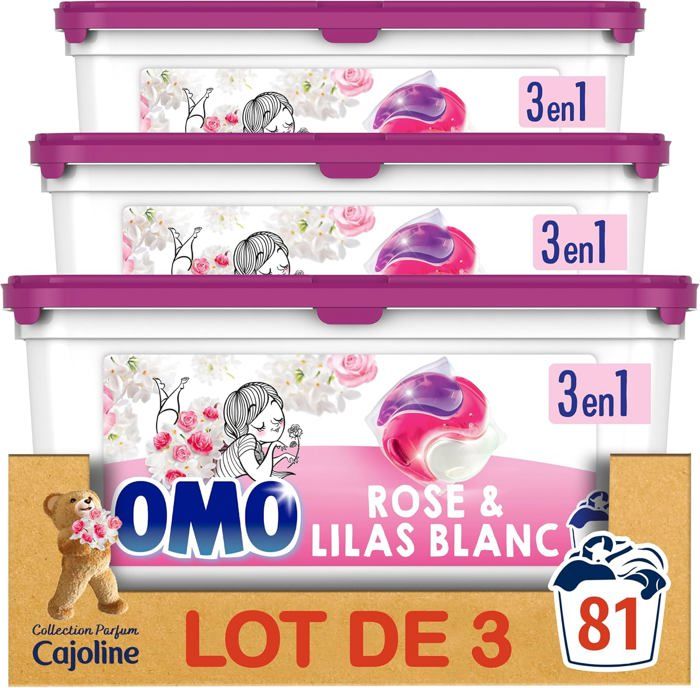 Lessive liquide en capsules 3 en 1 Rose et lilas blancs 81 lavages ...