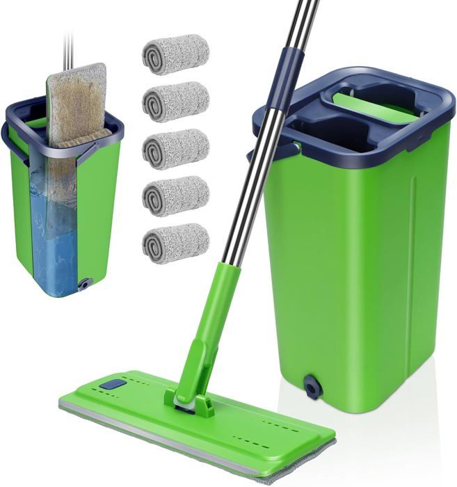 Balai Plat Microfibre 138Cm Et Seau Essoreur,Balai Microfibre Rotatif ...