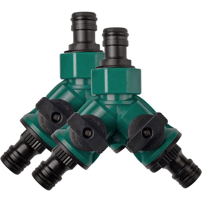 TRAHOO-Lot de 2 raccords de tuyau à 2 voies avec vanne d'arrêt - Raccord rapide - Tuyau d ...