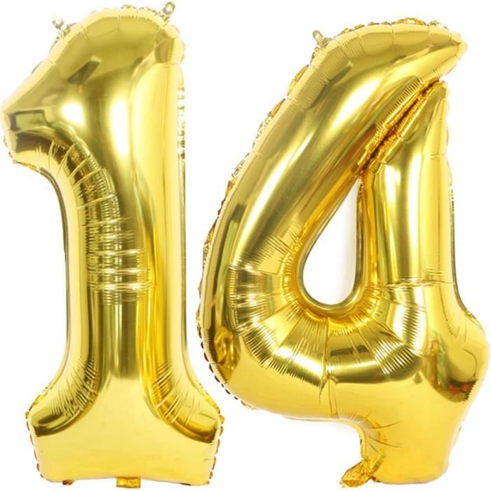 Ballon Anniversaire 14 Ans Or, 100 Cm Ballon Chiffre Numéro 14 ...