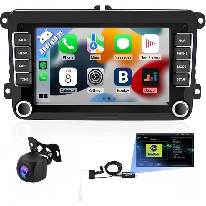 DAB+ Android 11 Autoradio Carplay pour VW Golf 5 6 Polo Passat Touran AVCE GPS, 7 Pouces écran ...