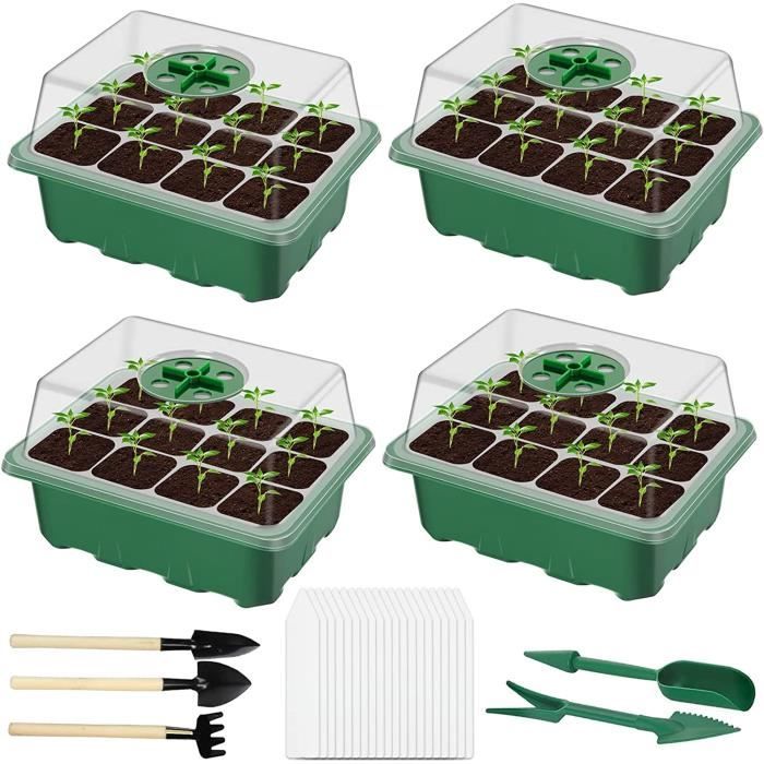 4 Pièces Bac à Semis,12 Trous Plateau Semis,Mini Serre pour Semis,Kit ...