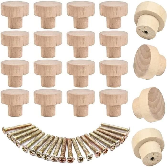 20 Pièces Boutons de Tiroir en Bois, Boutons de Tiroir en Bois Massif, Boutons de Meuble en Bois ...