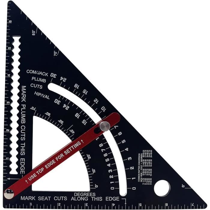 Règle triangulaire de 20,3 cm, équerre de charpentier en aluminium robuste, règle carrée ...