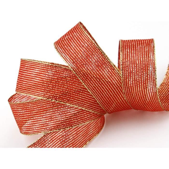 Ruban Décoratif En Lurex Avec Bords En Fil Métallique - Rouge Et Doré ...