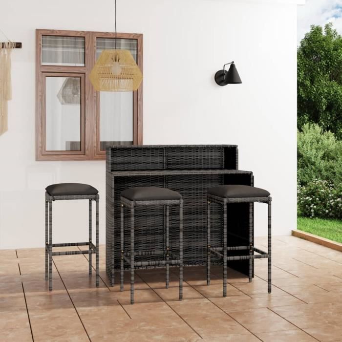 ZHI Ensemble de bar de jardin avec coussins 4 pcs Gris 7466810504184 ... ZHI Ensemble de bar de jardin avec coussins 4 pcs Gris 7466810504184 ...
