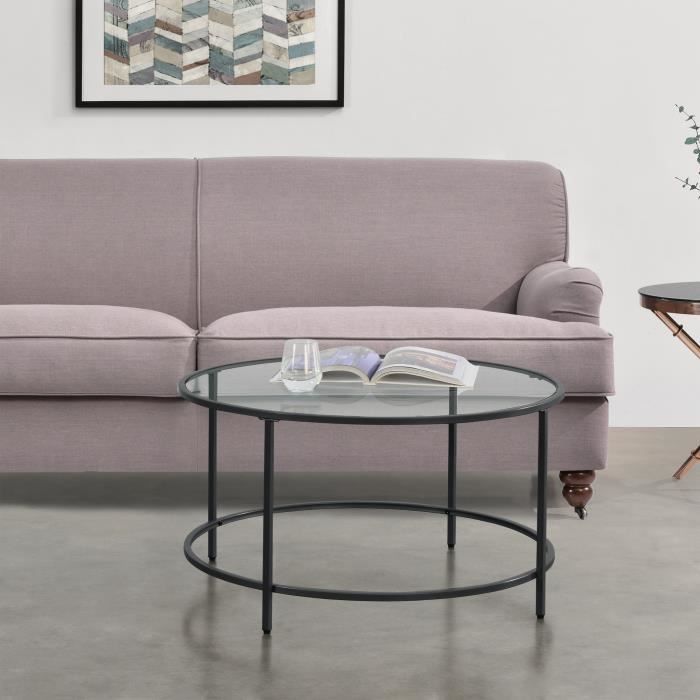 Table Basse Ronde pour Salon Petite Table Stylée Plateau en Verre Pieds ...