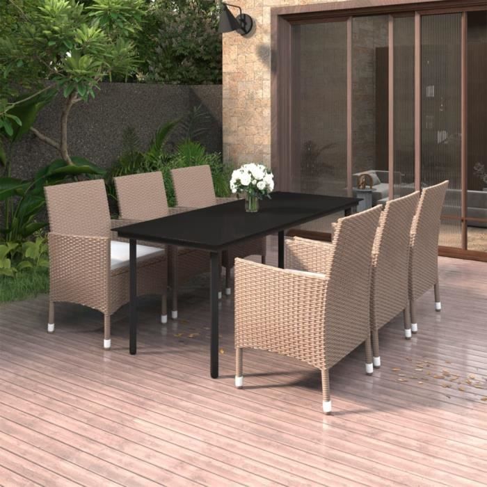 UNE Ensemble à dîner de jardin coussins 7 pcs Résine tressée Verre ...