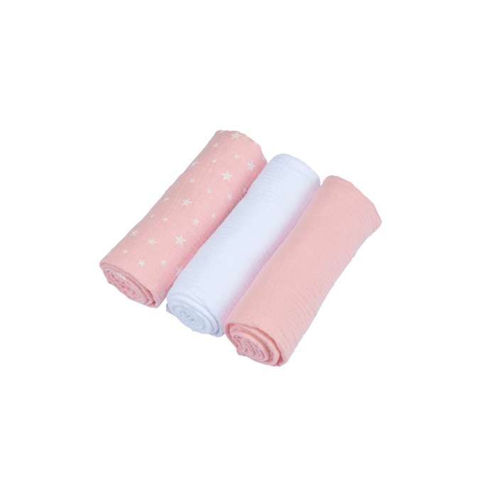 Bébé Douceur - Lot de 3 langes en gaze de coton - Rose et blanc ...
