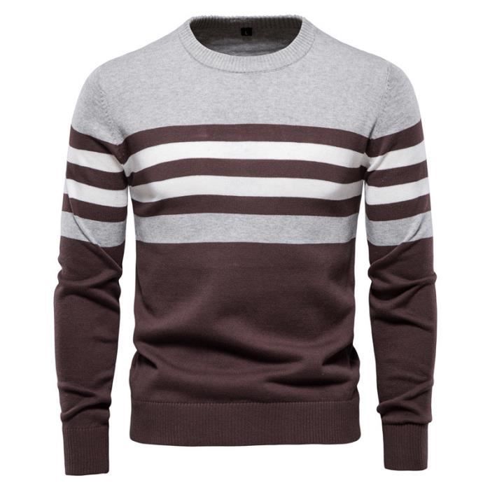 Pull Rayé en Coton pour Homme,Chandail Chaud,Style Basique,Grande ...