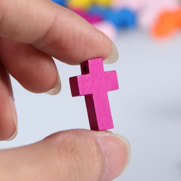 50pcs coloré en bois pendentif croix punk long collier bijoux de mode ...