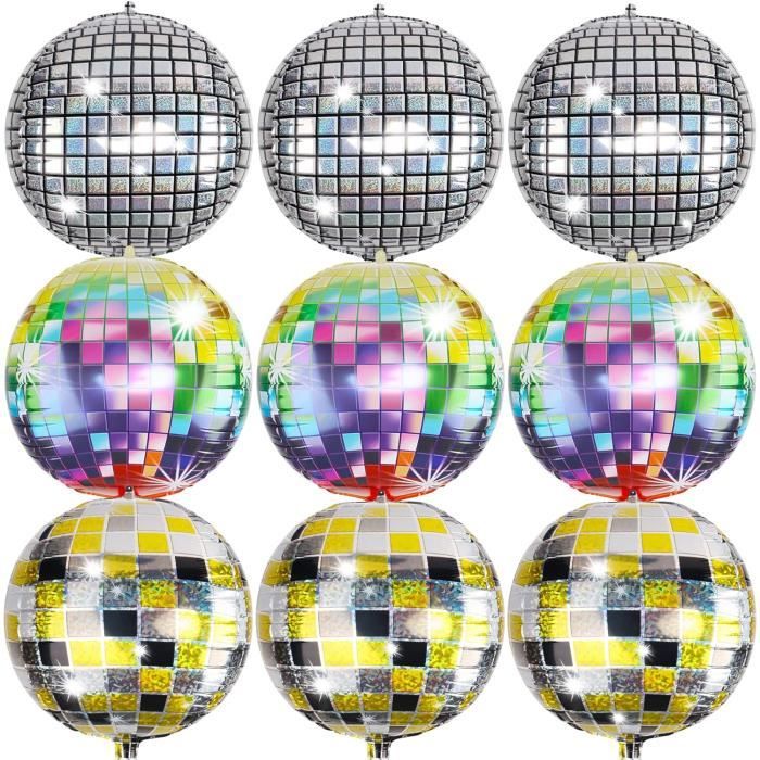 Ballon Disco Boule Décorations Fête: 9 Ballons Disco Dorés Argentés ...
