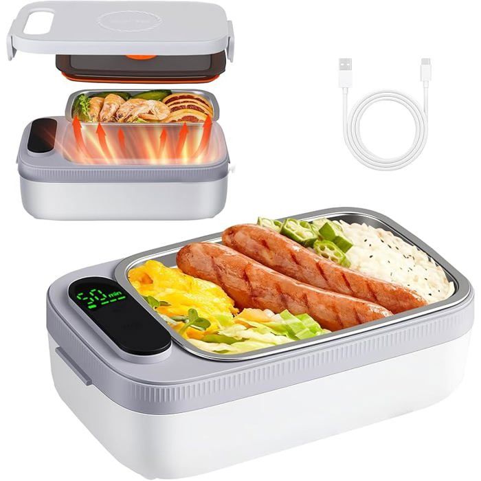 Boîte repas chauffante électrique 1L avec batterie 14000mAh, chauffage ...