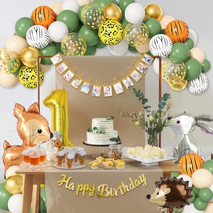 1An Vert Sauge Jungle Décoration D'Anniversaire Safari Forêt Ballons ...