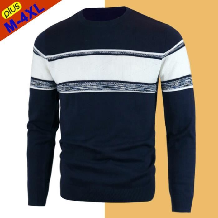 Pull Rayé en Coton pour Homme,Chandail Chaud,Style Basique,Grande ...