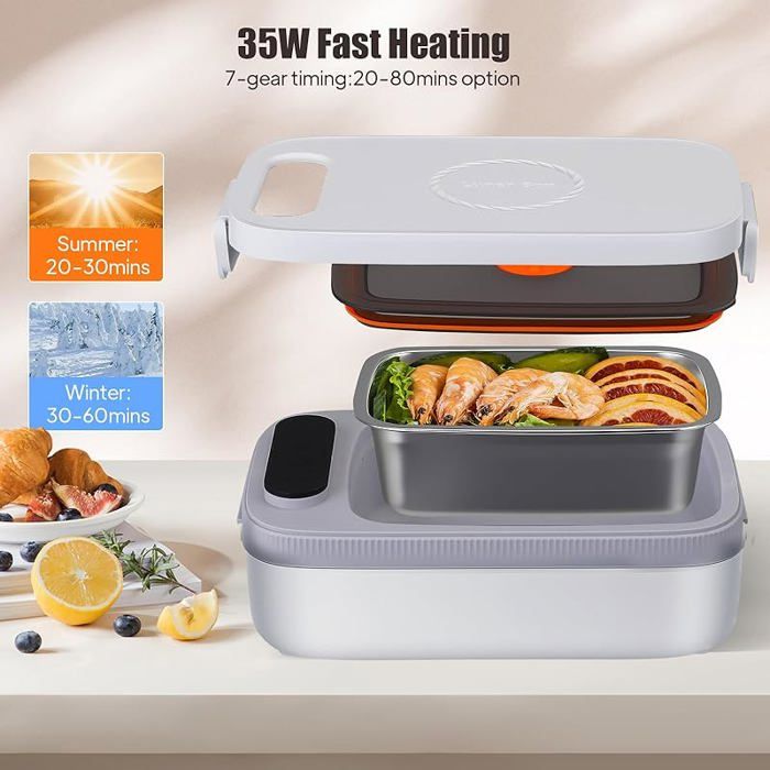 Boîte repas chauffante électrique 1L avec batterie 14000mAh, chauffage ...