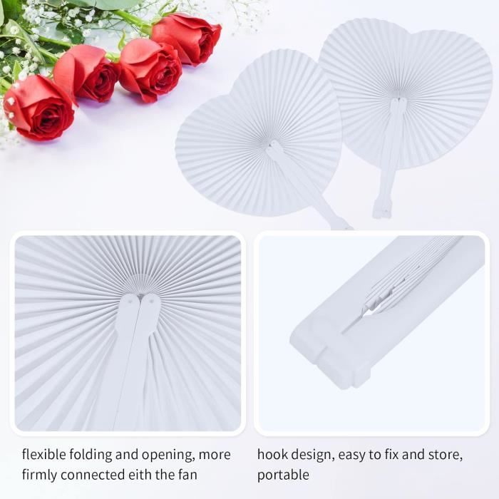 Lot De 24 Éventails Pliants En Papier Blanc En Forme De Cœur Pour ...