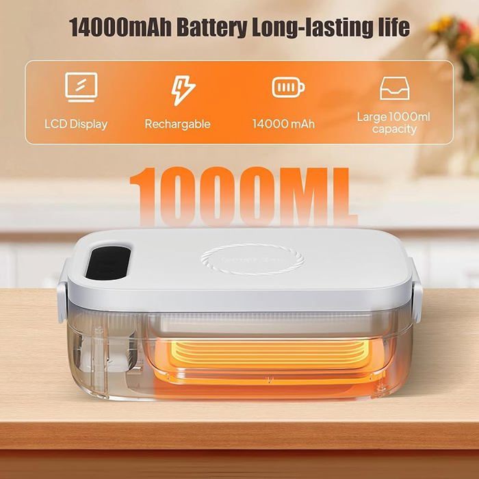 Boîte repas chauffante électrique 1L avec batterie 14000mAh, chauffage ...