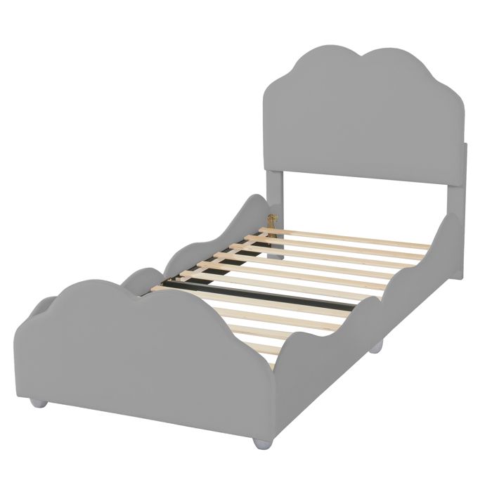 Lit enfant simple barrière couchage 90x200 capitonné velours gris ...