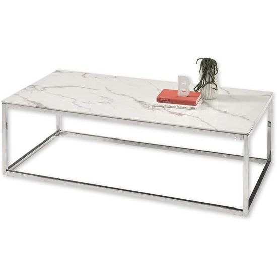 Modra Basse Aspect Marbre Blanc – Table De Salon Moderne Avec Structure ...