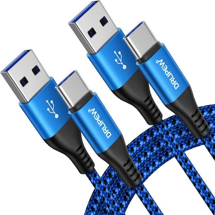 Lot de 2 câbles de charge USB C de 2 m, 3 m, câble USB de type C pour ...