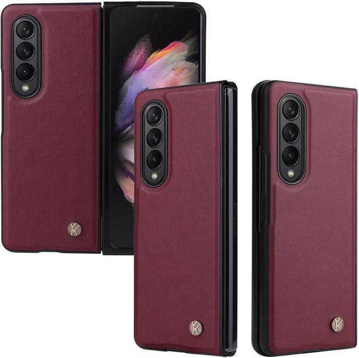 Housse Étui Cuir PU Rabat Samsung Z Fold 3, Pochette Portefeuille Rouge ...